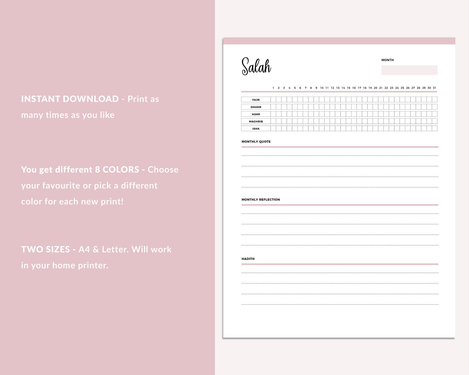 Printable Monthly Salah Tracker Daily Salah Log Islamic - Etsy