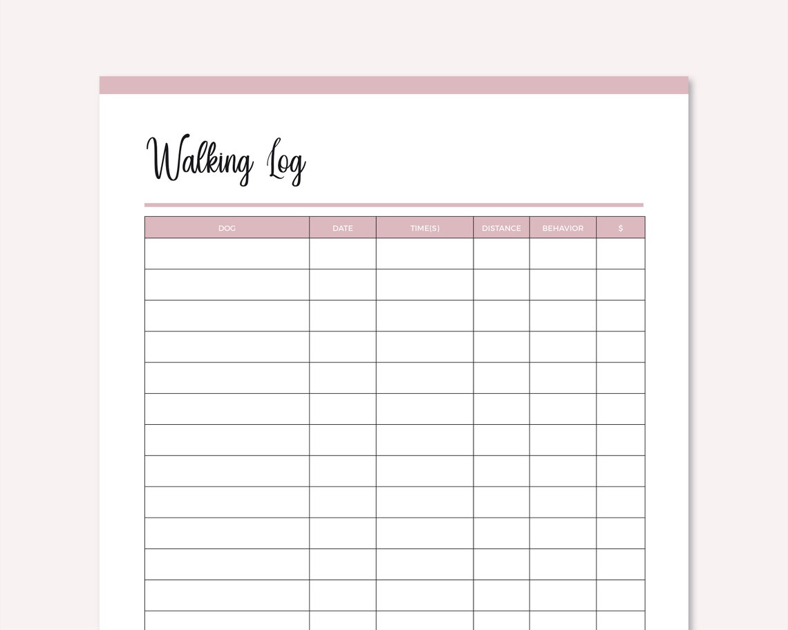 Printable Dog Walking Log, Dog Walker Log, Dog Walking Business ...