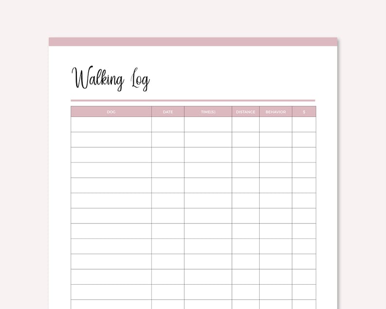 Printable Dog Walking Log Dog Walker Log Dog Walking - Etsy