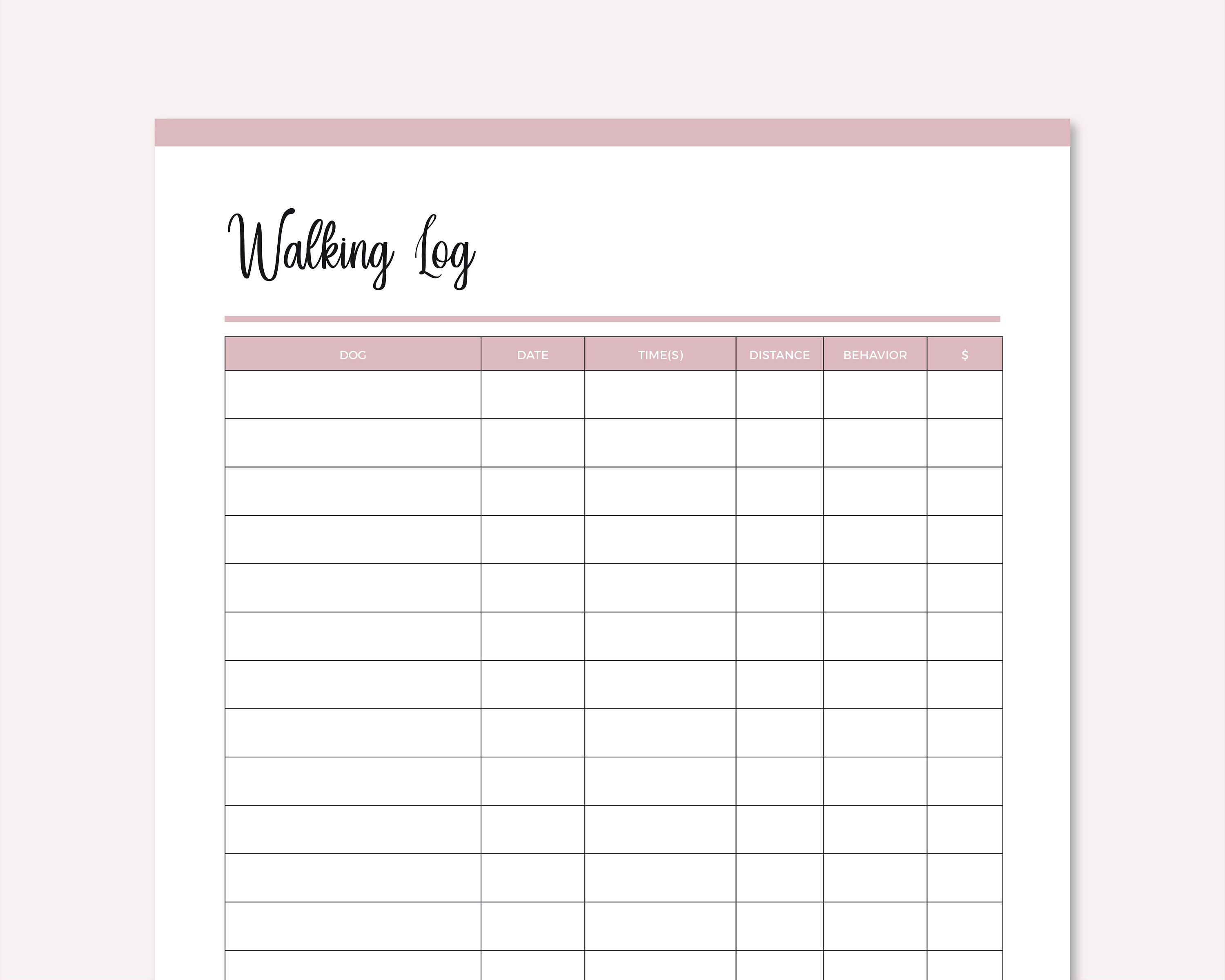 Printable Dog Walking Log, Dog Walker Log, Dog Walking Business ...