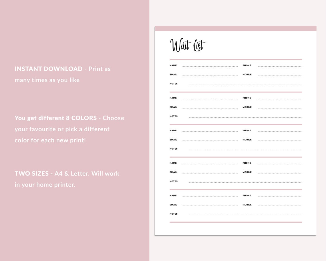 Printable Wait List Business Contact List MLM Waitlist - Etsy