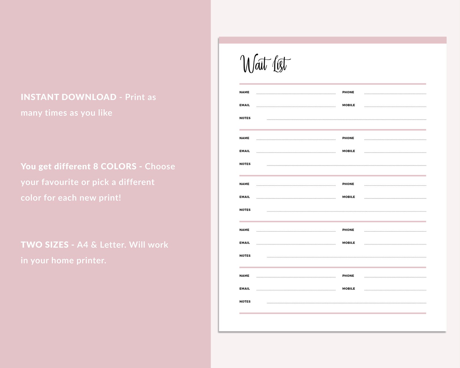 Printable Wait List Business Contact List MLM Waitlist - Etsy