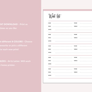 Printable Wait List, Business Contact List, MLM Waitlist, Client Wait ...
