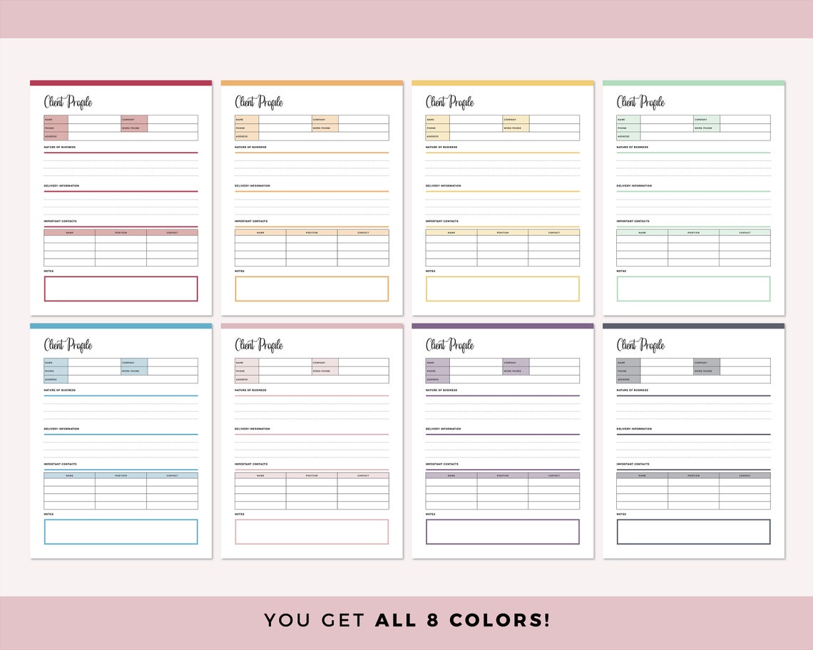 Business Client Profile Template, B2B Client Information Tracking Sheet ...