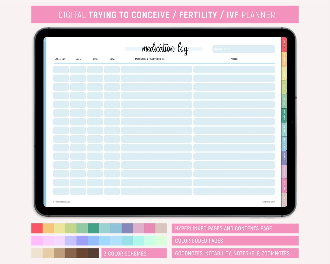 Digital IVF Planner, TTC Journal, IUI Medication Tracker, Conception ...
