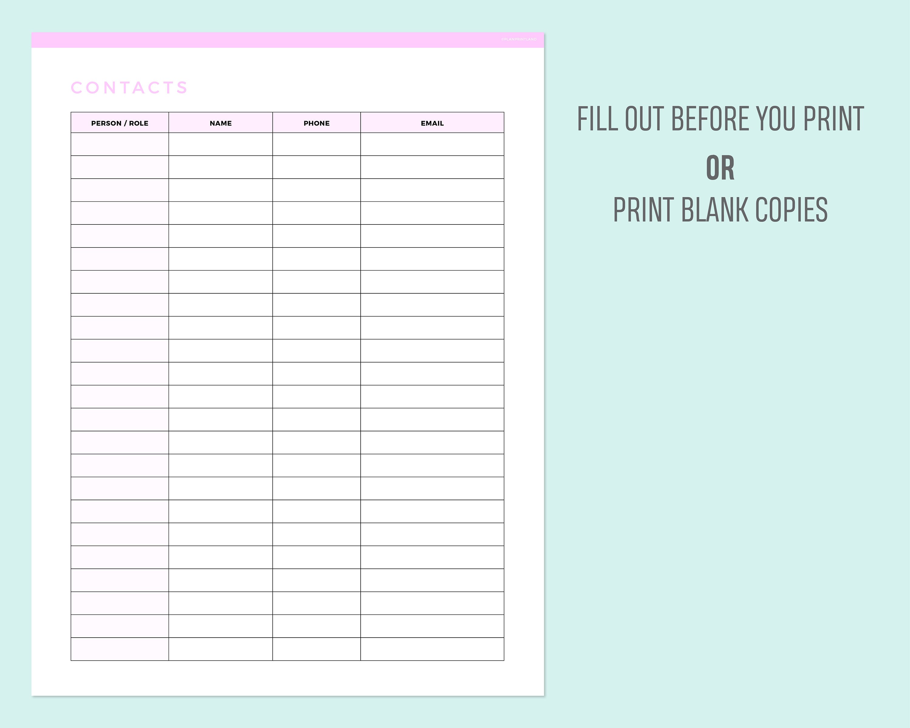Editable Contact list template printable contact sheet PDF - Etsy.de