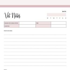 Printable Pet Visit Log, Vet Notes, Veterinarian Visitation Tracker ...