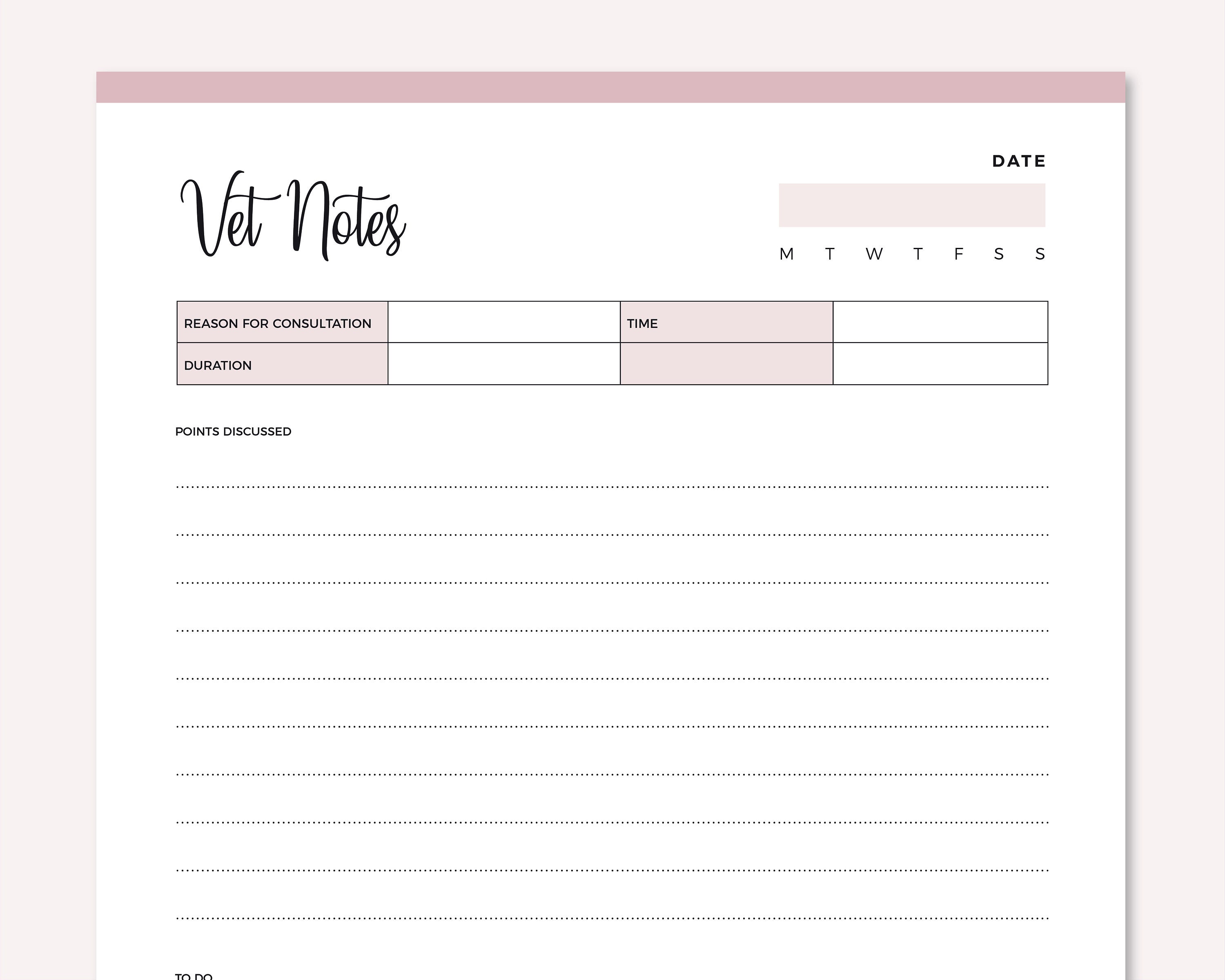 Printable Pet Visit Log, Vet Notes, Veterinarian Visitation Tracker ...