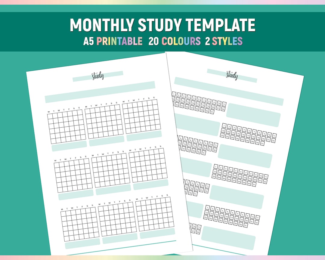 A5 Monthly Study Template, Printable Academic Progress Tracker ...