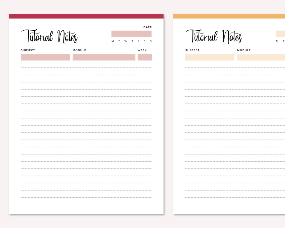 Printable College Tutorial Notes Print at Home Student Lined | Etsy