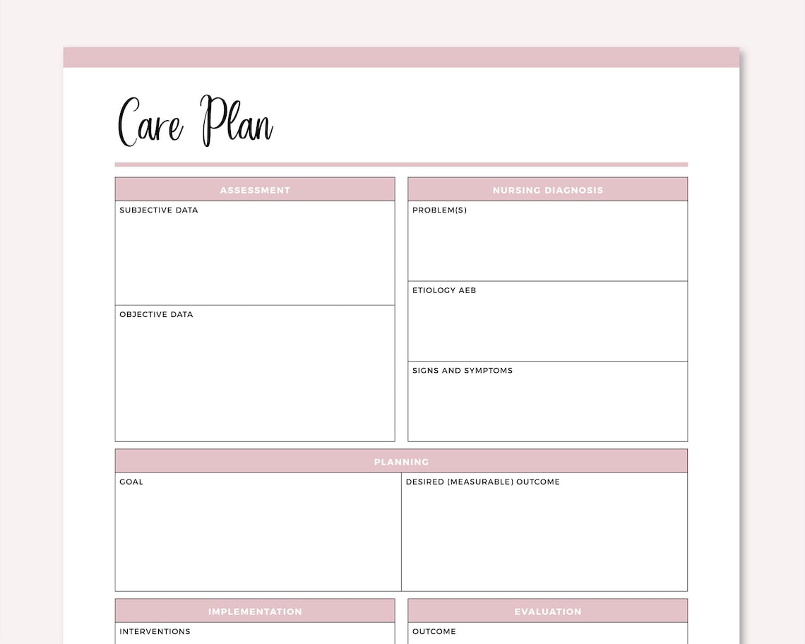 Printable Nursing Care Plan ADPIE Nursing Student Resources | Etsy
