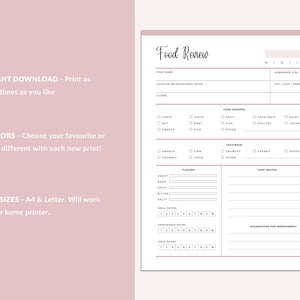 Printable Food Review Journal, Restaurant Review Sheet, Places to Eat ...