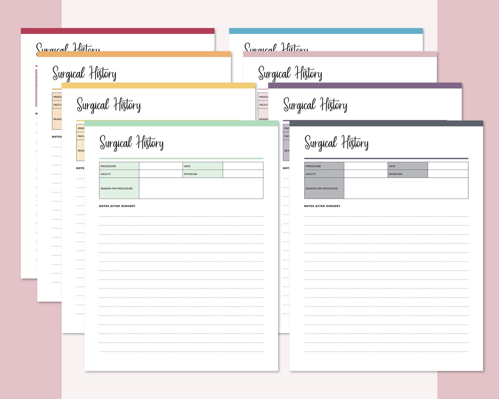 Printable Surgical History Tracker, Health History, Surgery Chart ...