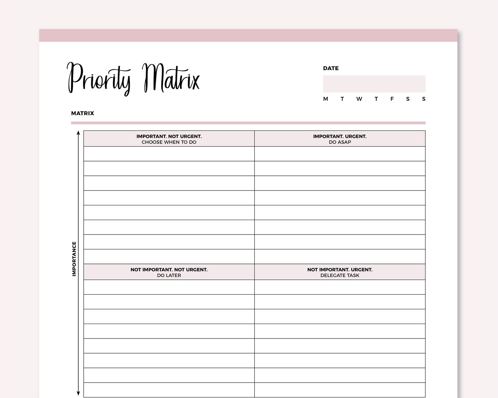 Printable Eisenhower Matrix, Task Priority Matrix, Decision Matrix ...