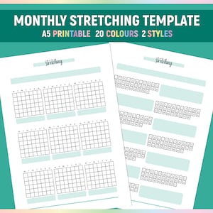 A5 Monthly Stretching Template, Printable Stretching Exercises Tracker ...