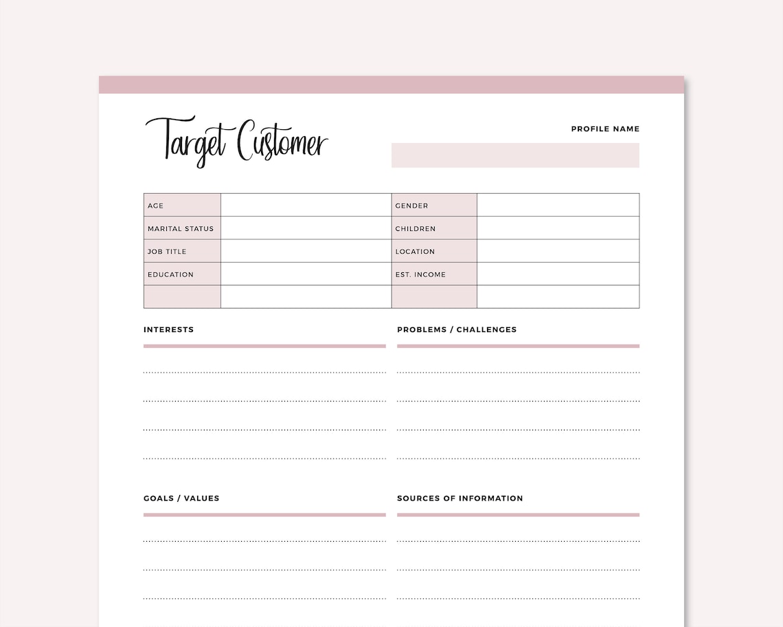 Printable Target Customer Profile, Client Sheet, Customer Tracking ...
