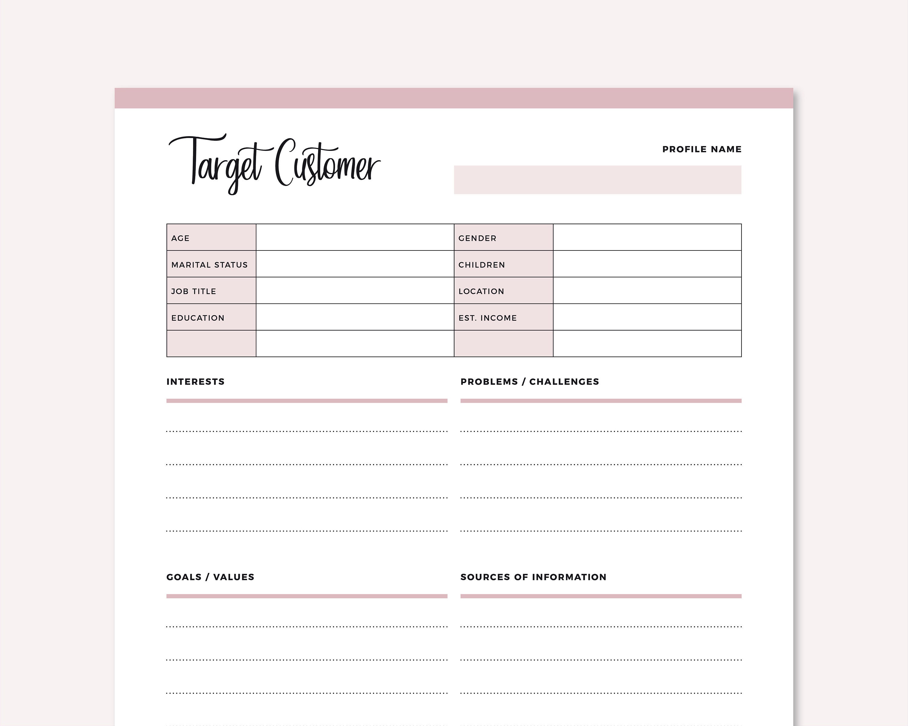 Printable Target Customer Profile Client Sheet Customer | Etsy