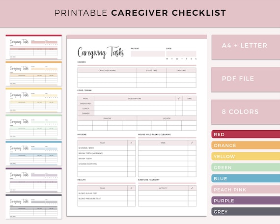 Caregiver Checklist Printable Caregiver Daily Log Caregiving - Etsy ...