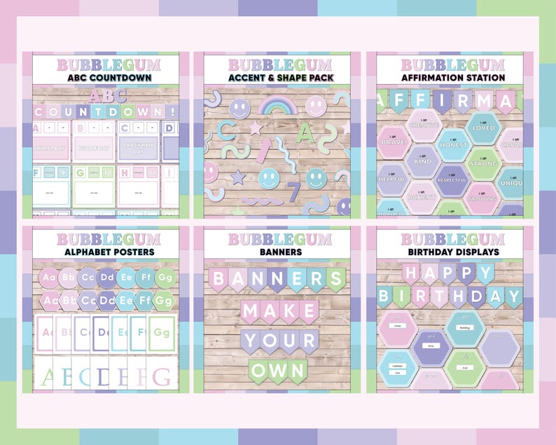 Pink, Blue Purple Classroom Decor Bundle - Teacher Decorations ...