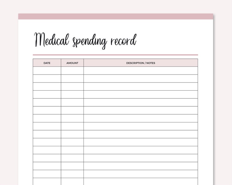 Printable Medical Spending Record Medical Finance Sheet | Etsy