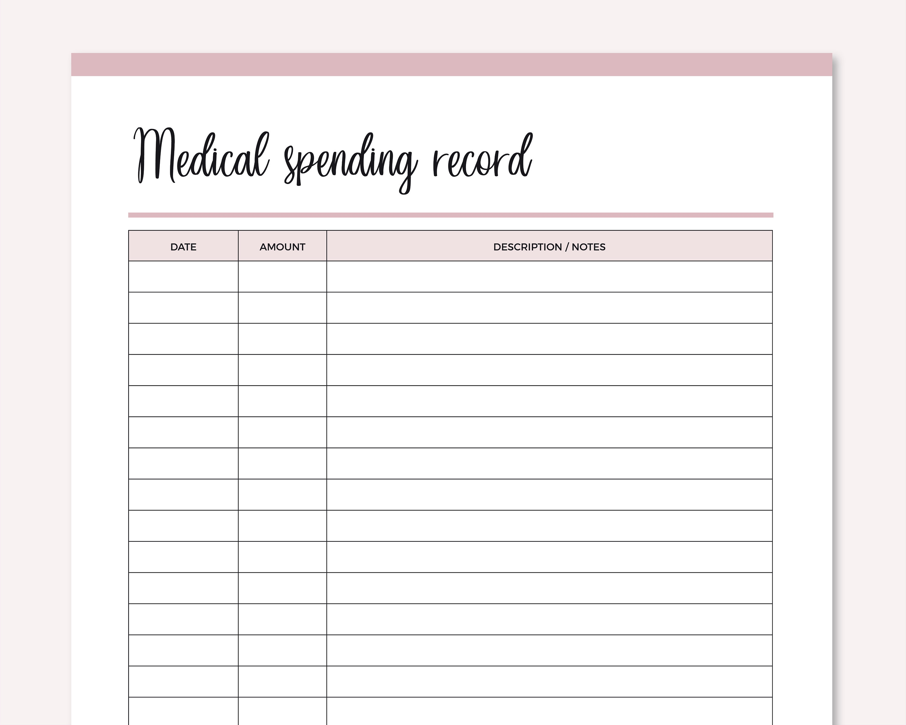 Printable Medical Spending Record Medical Finance Sheet - Etsy Canada