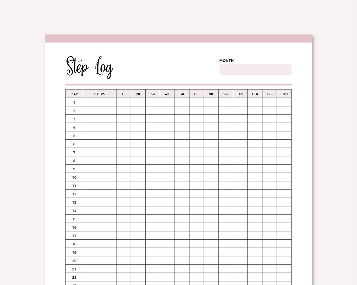 Step Tracker Printable, Step Counter, Daily Step Log, Monthly Step ...