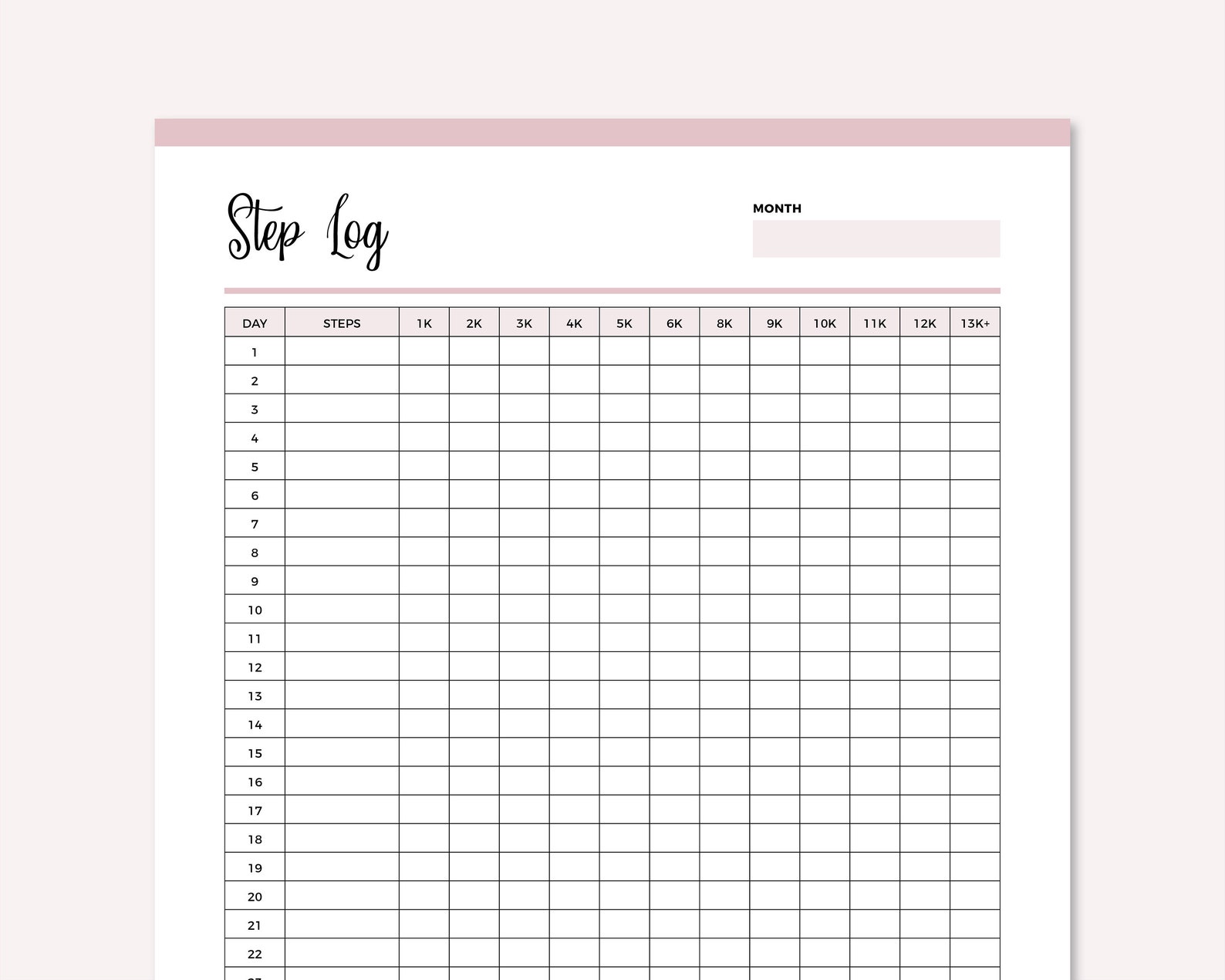 Step Tracker Printable, Step Counter, Daily Step Log, Monthly Step ...