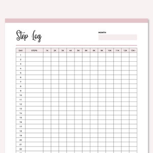 Step Tracker Printable, Step Counter, Daily Step Log, Monthly Step ...