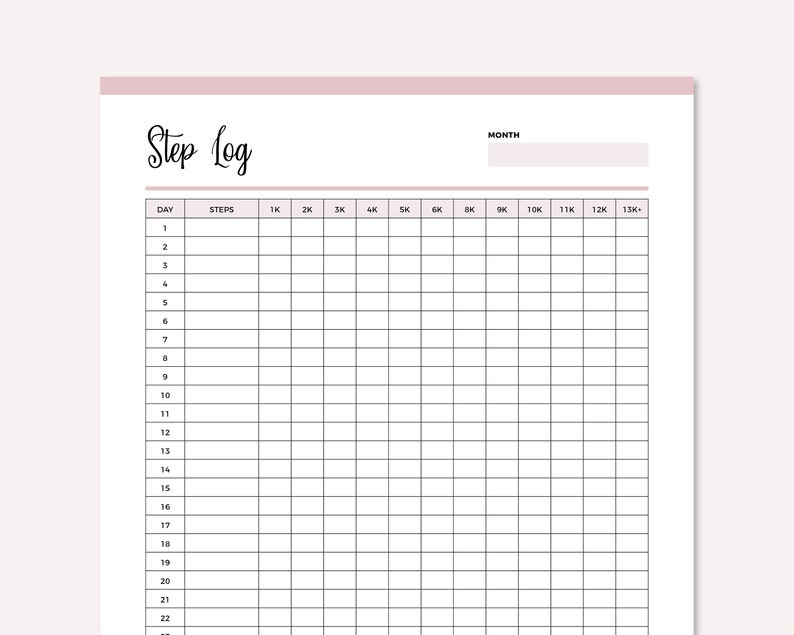 Step Tracker Printable, Step Counter, Daily Step Log, Monthly Step ...