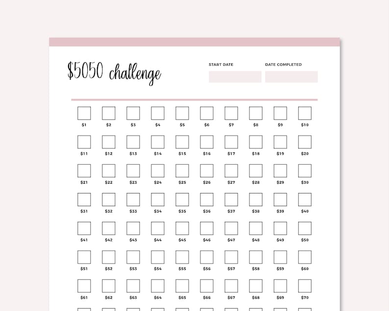 Printable 100 Envelope Challenge, 5050 Savings Challenge, Money Savings ...