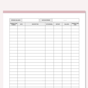Printable Checkbook Register, Check Book Balance Log, Account Ledger ...