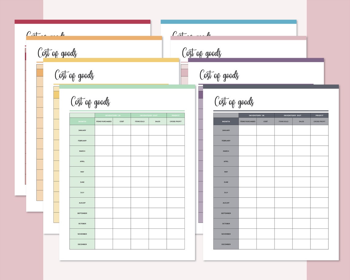 Printable Cost of Goods Sold Sheet, Monthly Profit Tracker, Business ...
