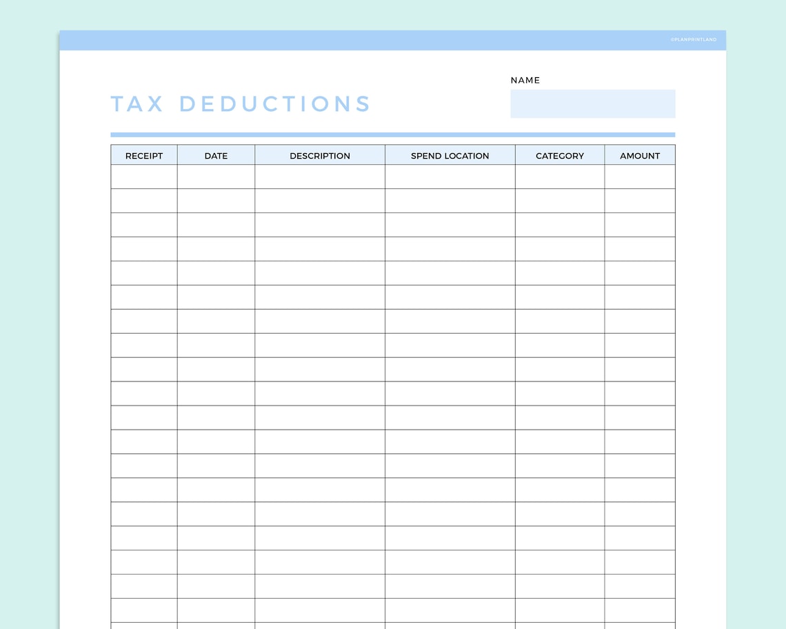 Editable Tax Deduction Tracker Printable - Etsy