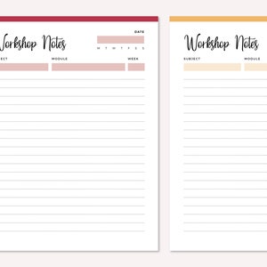 Printable University Workshop Notes, Print at Home College Student Note ...