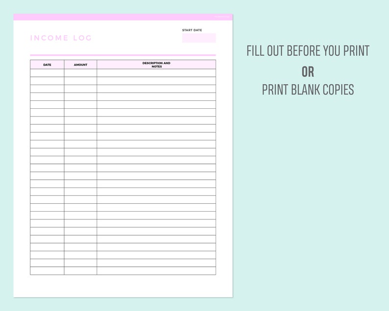 Editable Income Tracker Printable Fillable Income Log Side - Etsy