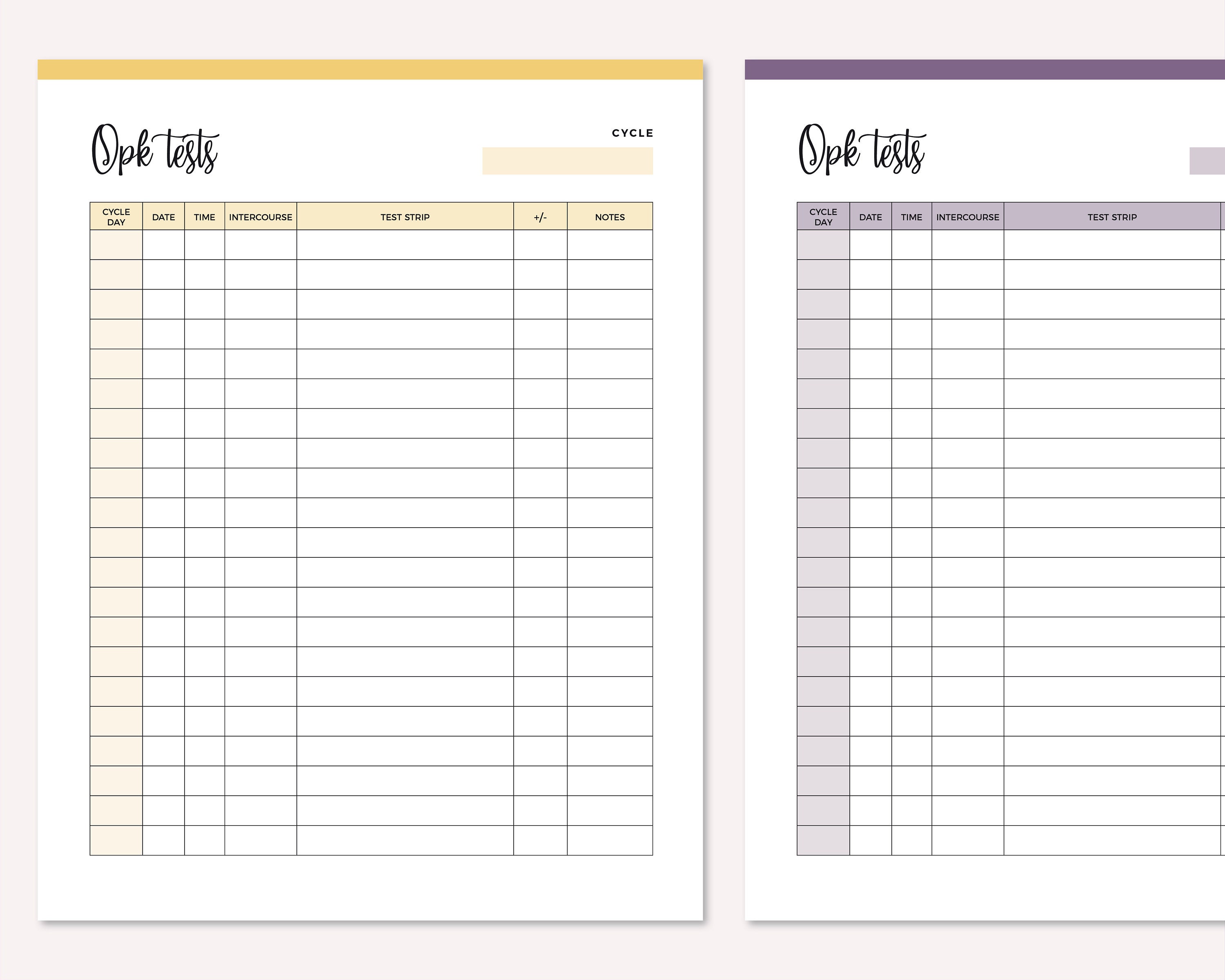 Printable OPK Test Sheet, Ovulation Tracker, Fertility Planner ...