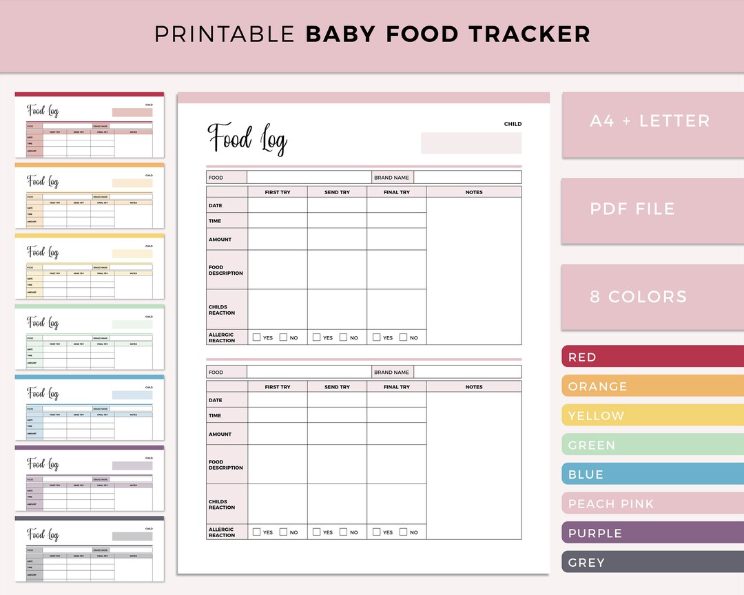 Printable Baby Food Log PDF, Food Diary for Newborns, Food Eating ...