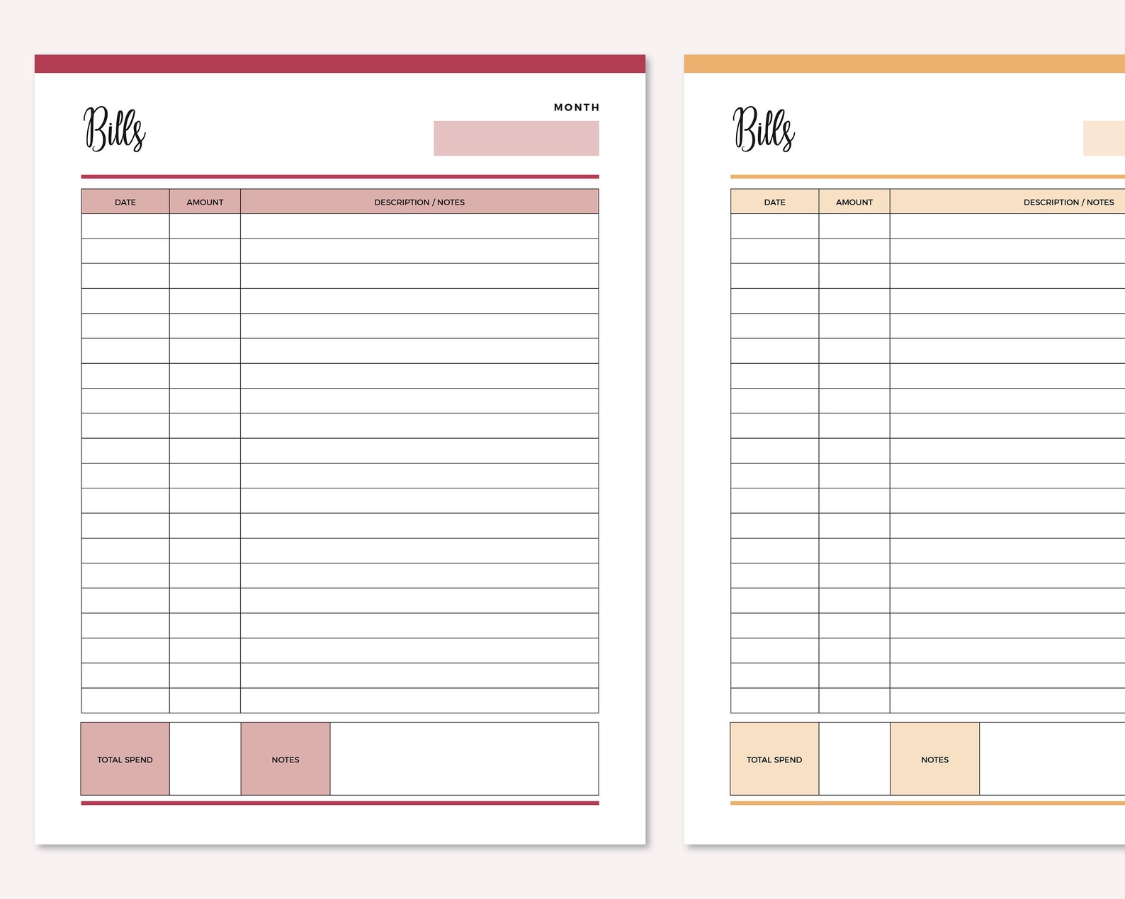 Printable Bill Payment Sheet Print at Home Monthly Bills - Etsy
