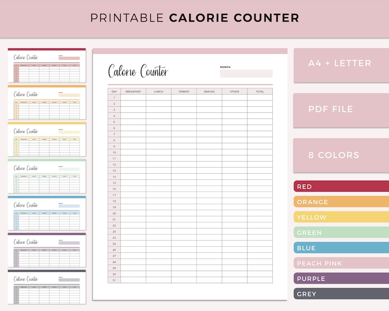 Calorie Tracker Printable Calorie Counter Calorie Deficit - Etsy