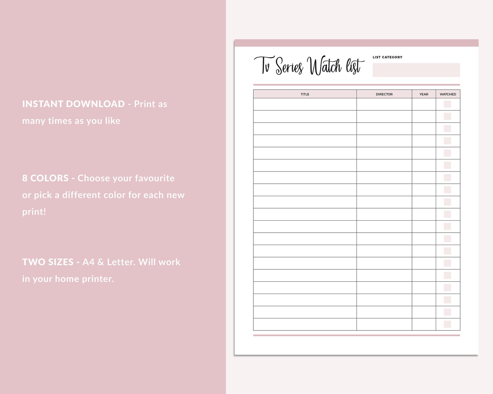 TV Series Watchlist Printable Television Show Watch List TV - Etsy