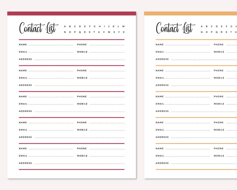 Printable Contact List Address Book Printable Client Contact - Etsy