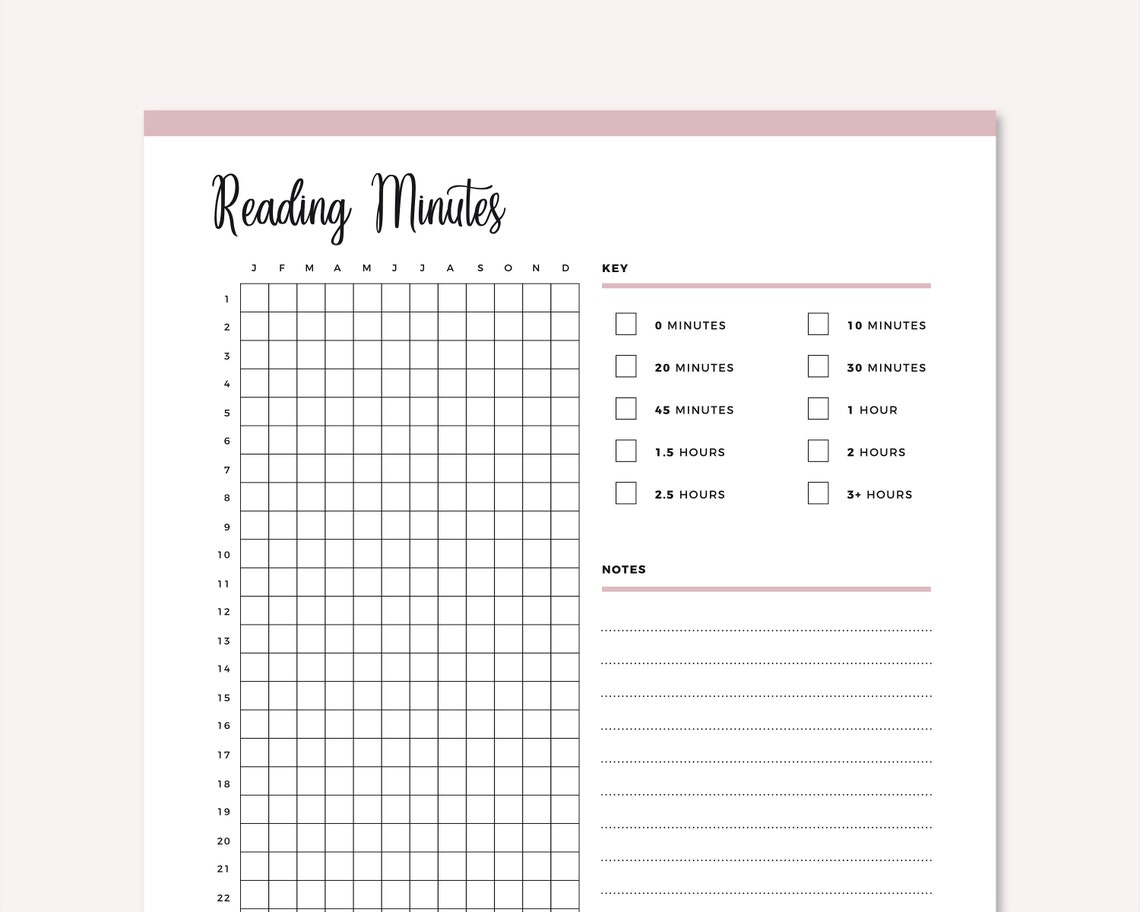 Book Reading Minutes Tracker Printable Reading Journal - Etsy
