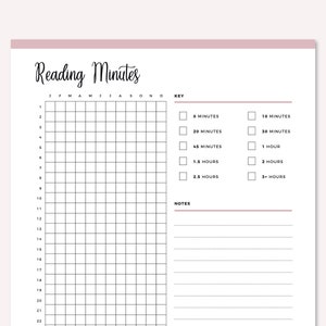 Book Reading Minutes Tracker Printable, Reading Journal, Reading ...