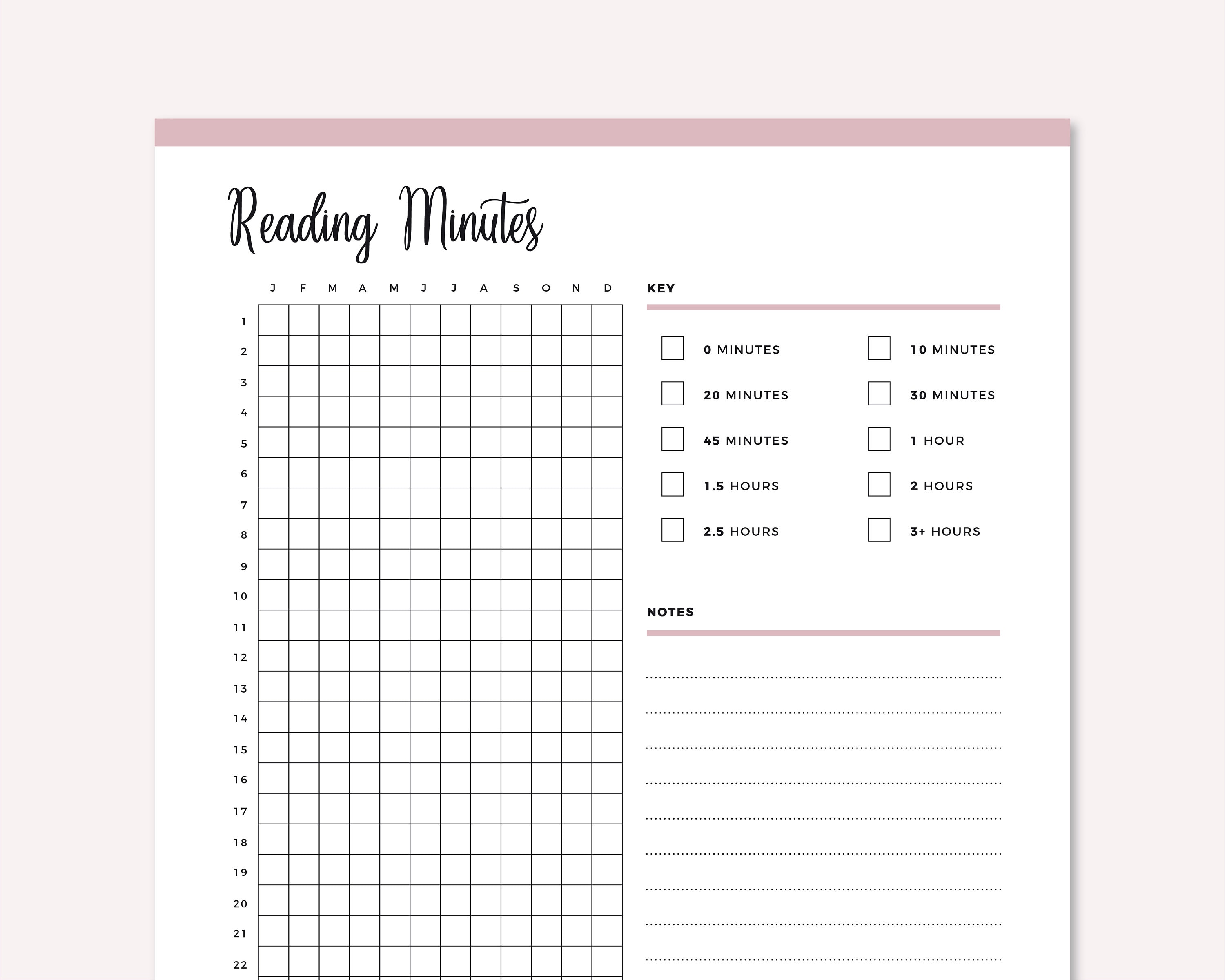 Book Reading Minutes Tracker Printable Reading Journal | Etsy