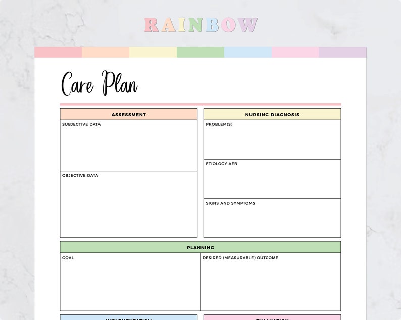 Printable Nursing Care Plan Template Nursing Student Care - Etsy