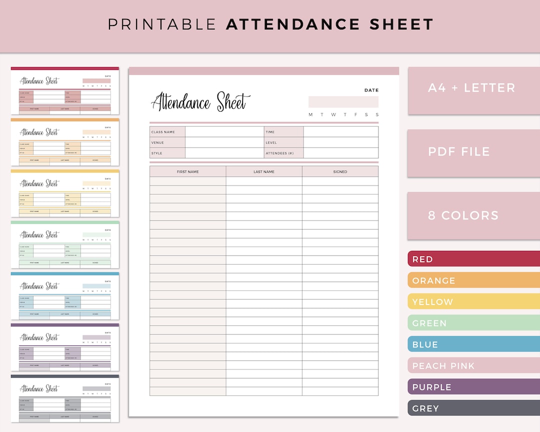 Printable Fitness Class Attendance Sheet, Sign off Sheet, Yoga Class ...