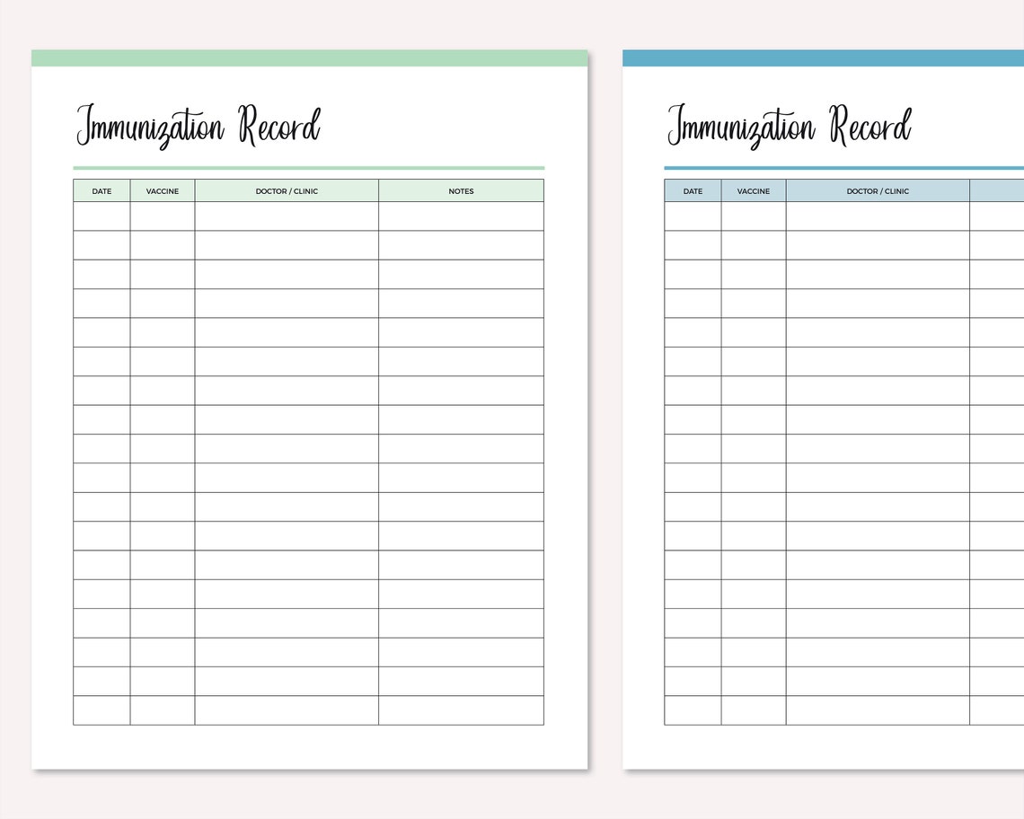 Printable Immunization, Immunisation Log for Kids, Vaccine Record ...
