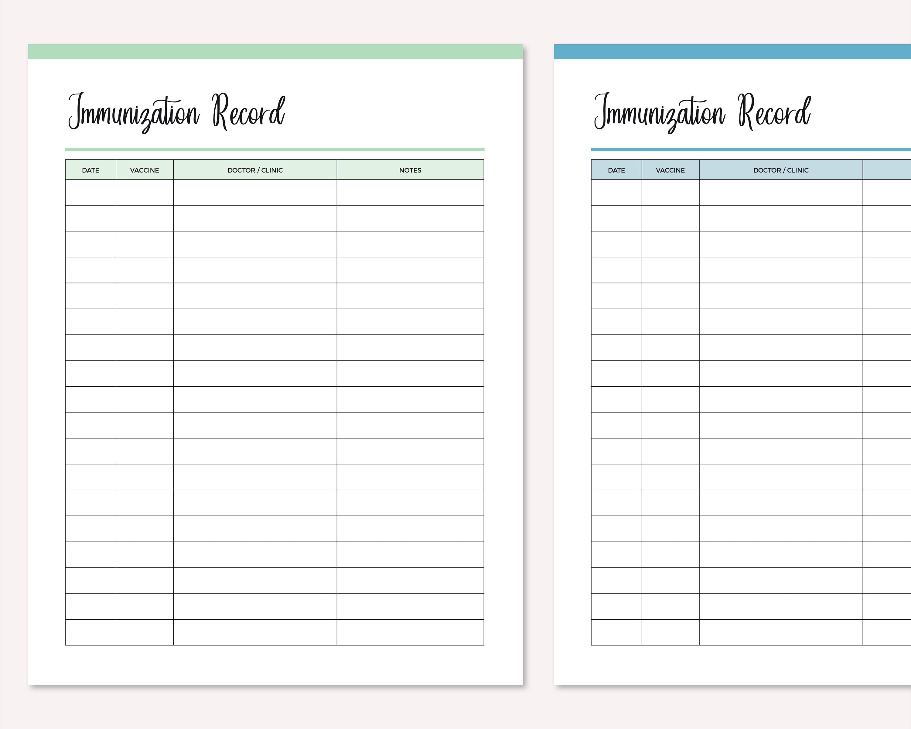 Printable Immunization Immunisation Log for Kids Vaccine - Etsy