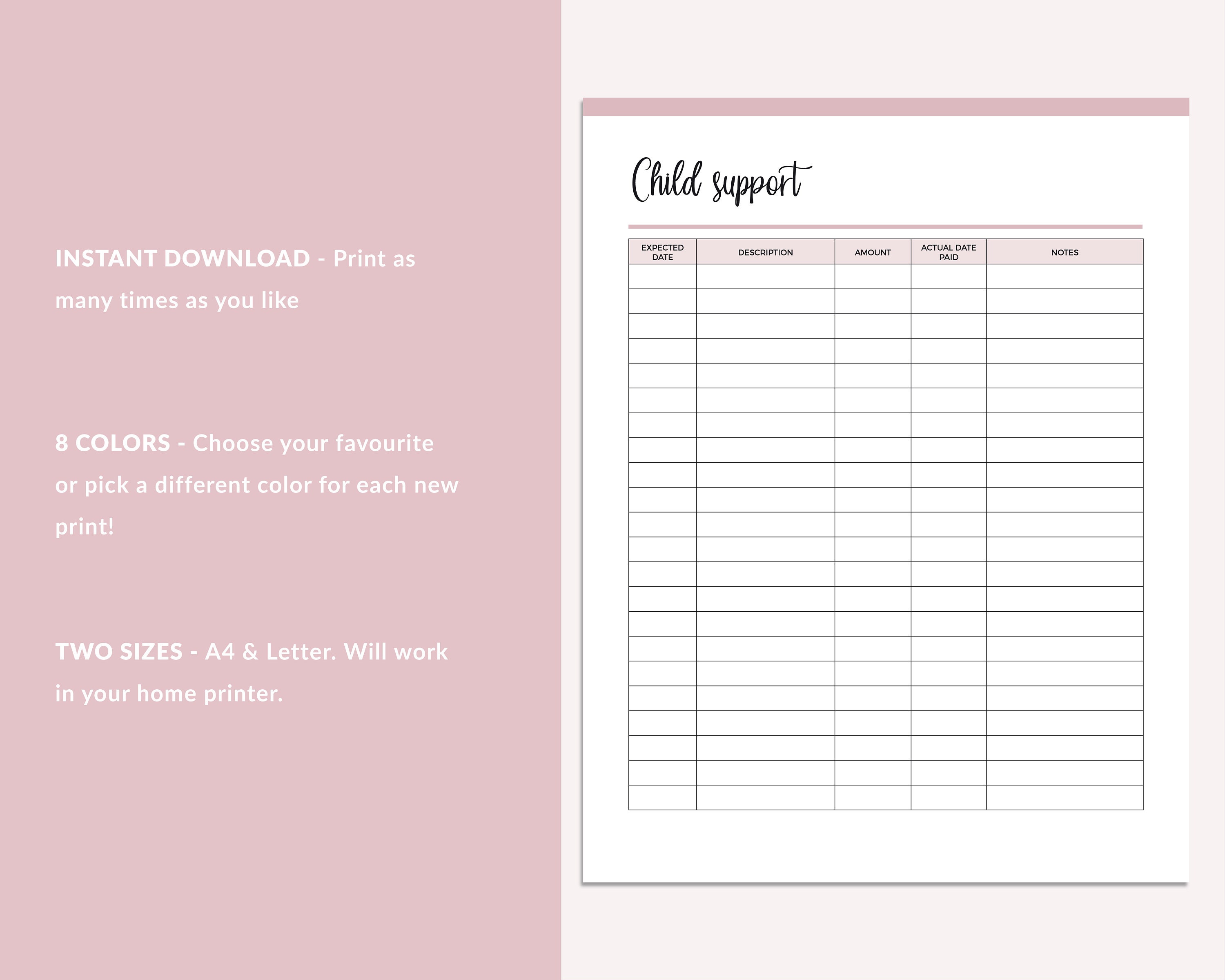 Printable Child Support Payment Tracker Child Custody Pay - Etsy