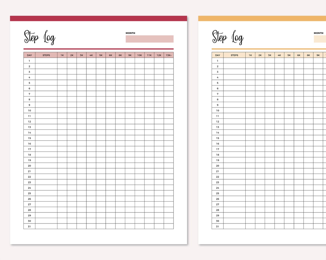 Step Tracker Printable, Step Counter, Daily Step Log, Monthly Step ...